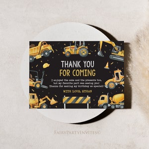 Construction Thank You Card Template, Construction Birthday Thank You ...