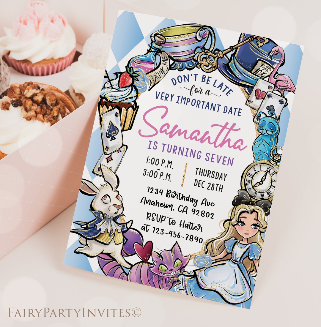 Alice in Wonderland Birthday Invitation, Editable Template (digital ...