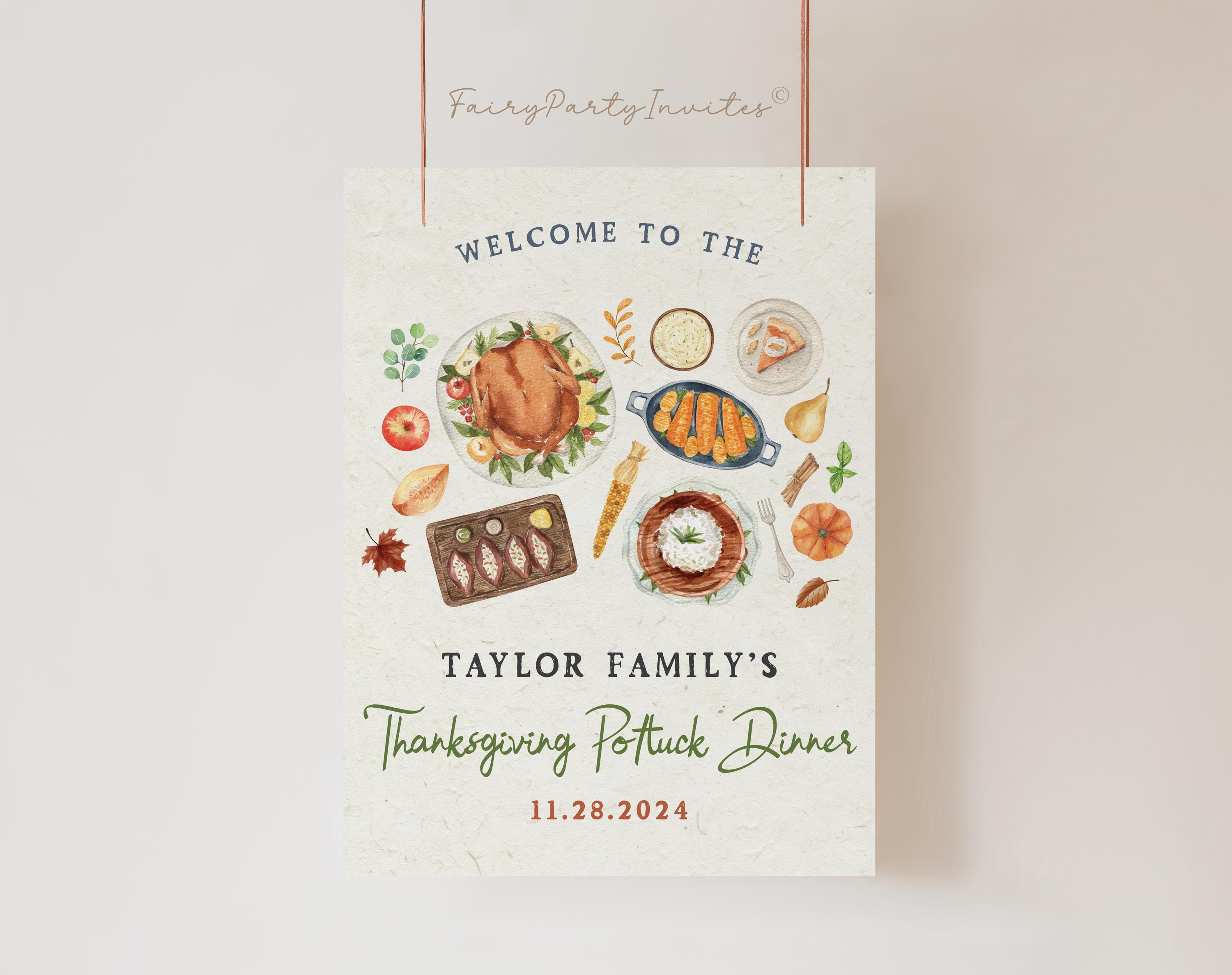 Thanksgiving Dinner Welcome Sign: Editable Potluck Banner (digital ...