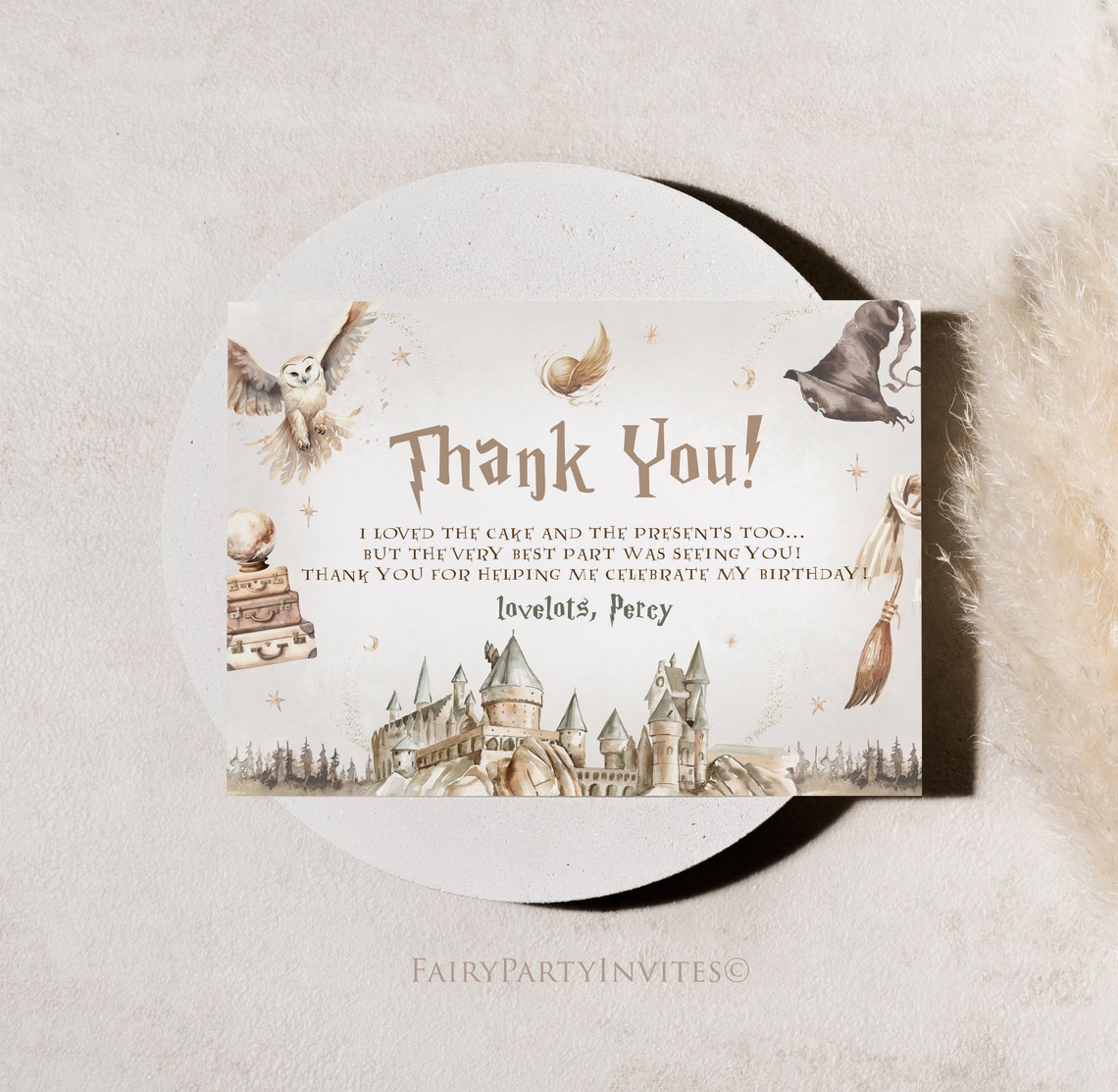 Wizard Thank You Card Template: Magic School Birthday (editable ...