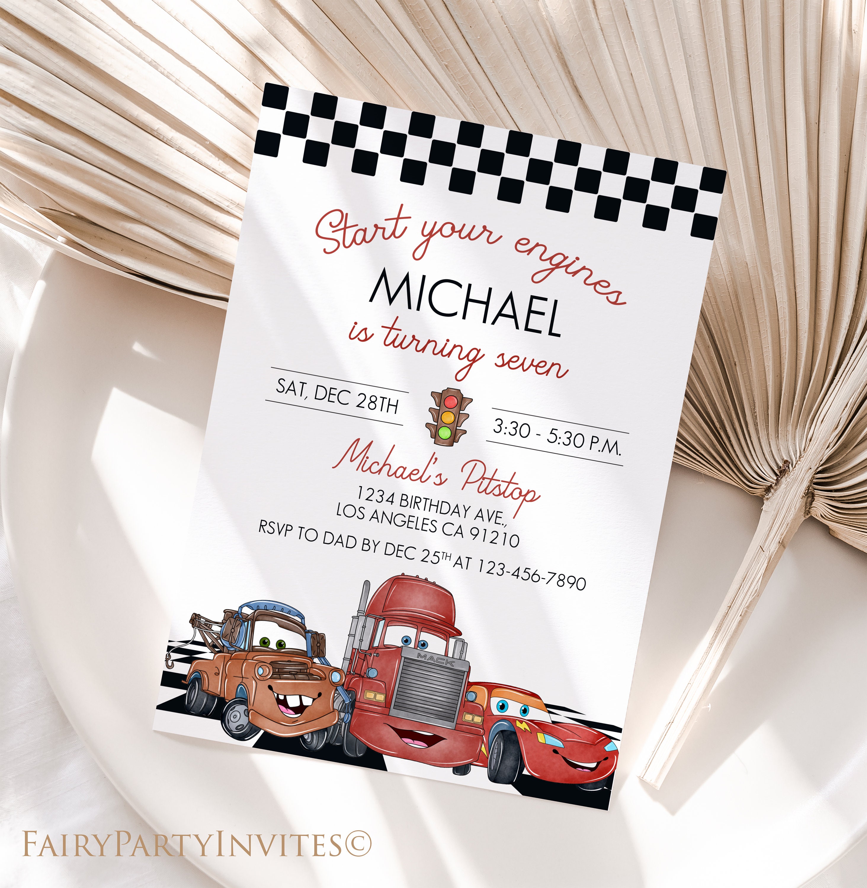 Cars Birthday Invitation Template: Lightning McQueen Editable Invite ...