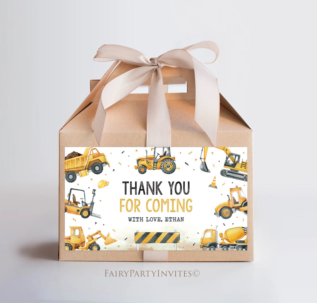 Construction Gable Box Label Construction Birthday Favor Treat Box