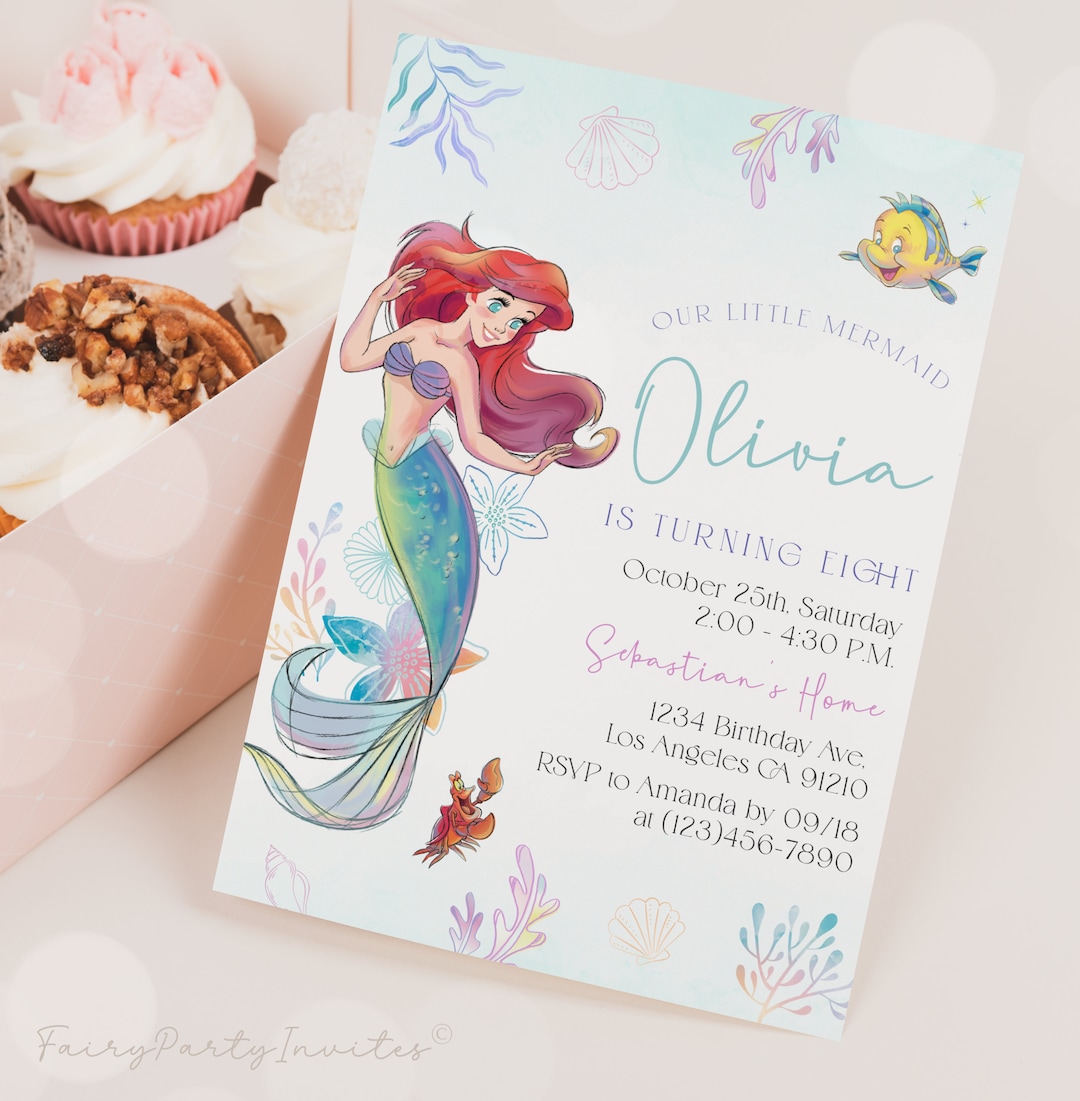 Ariel Birthday Invitation Template: Editable Little Mermaid Invite ...