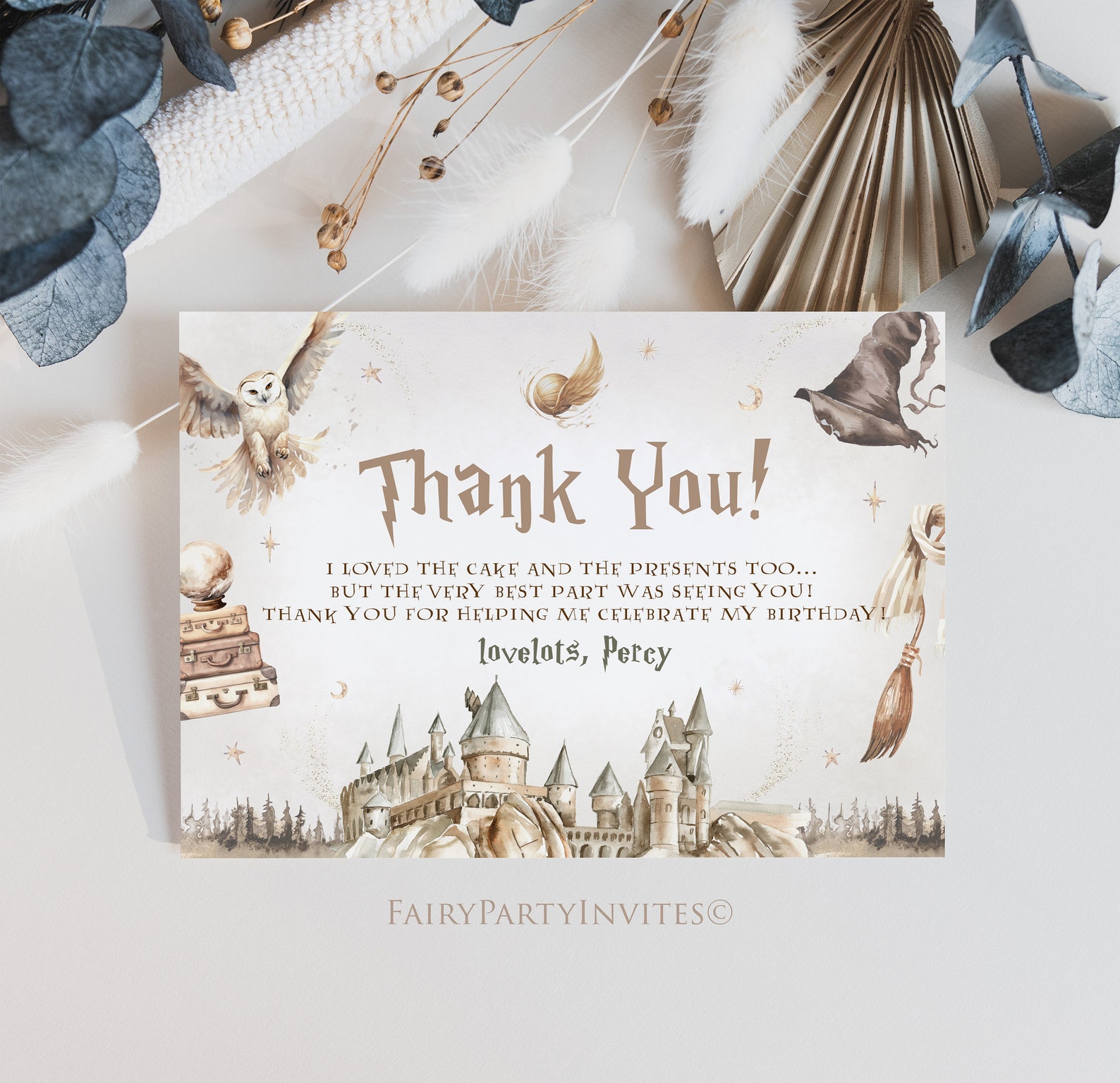 Wizard Thank You Card Template: Magic School Birthday (editable ...