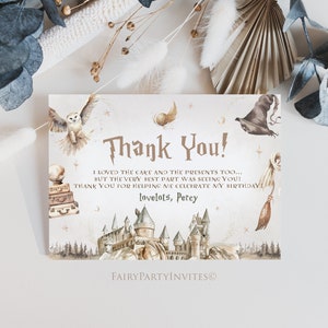 Wizard Thank You Card Template: Magic School Birthday (editable ...