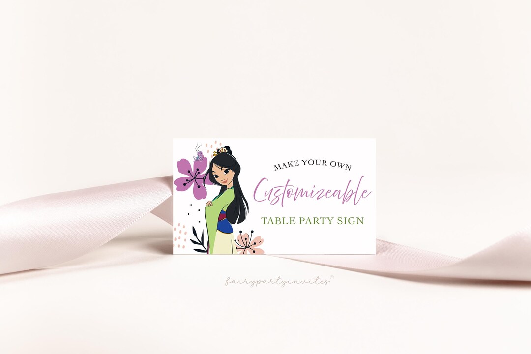 Princess Mulan Place Card Template: Editable Food Tent (instant ...