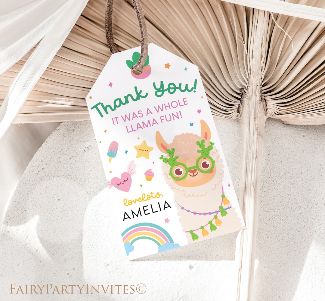 Llama Birthday Party Favor Tag: Editable Thank You Gift (digital ...