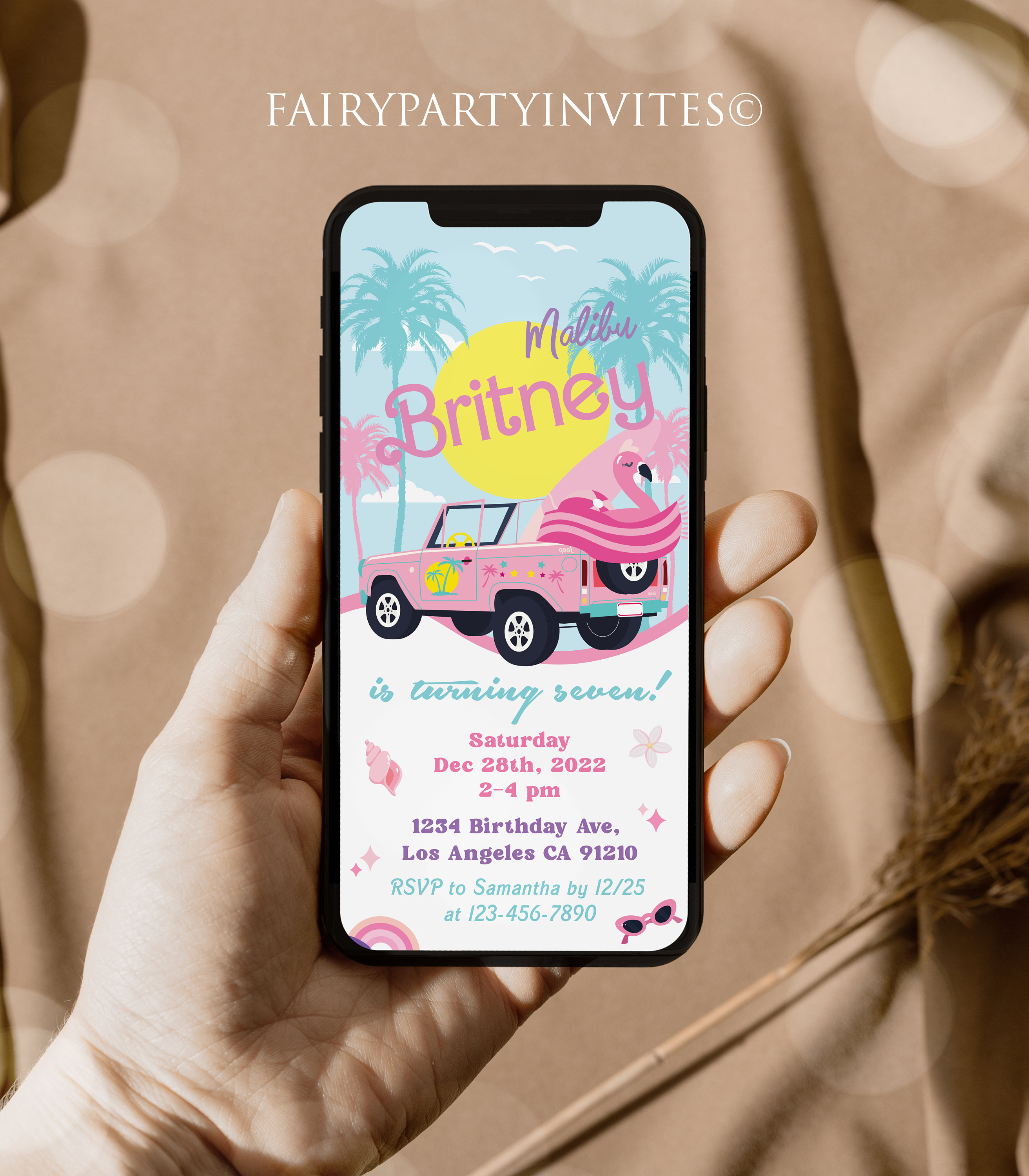 Malibu Birthday Invitation Template: Editable Electronic Invite - Etsy