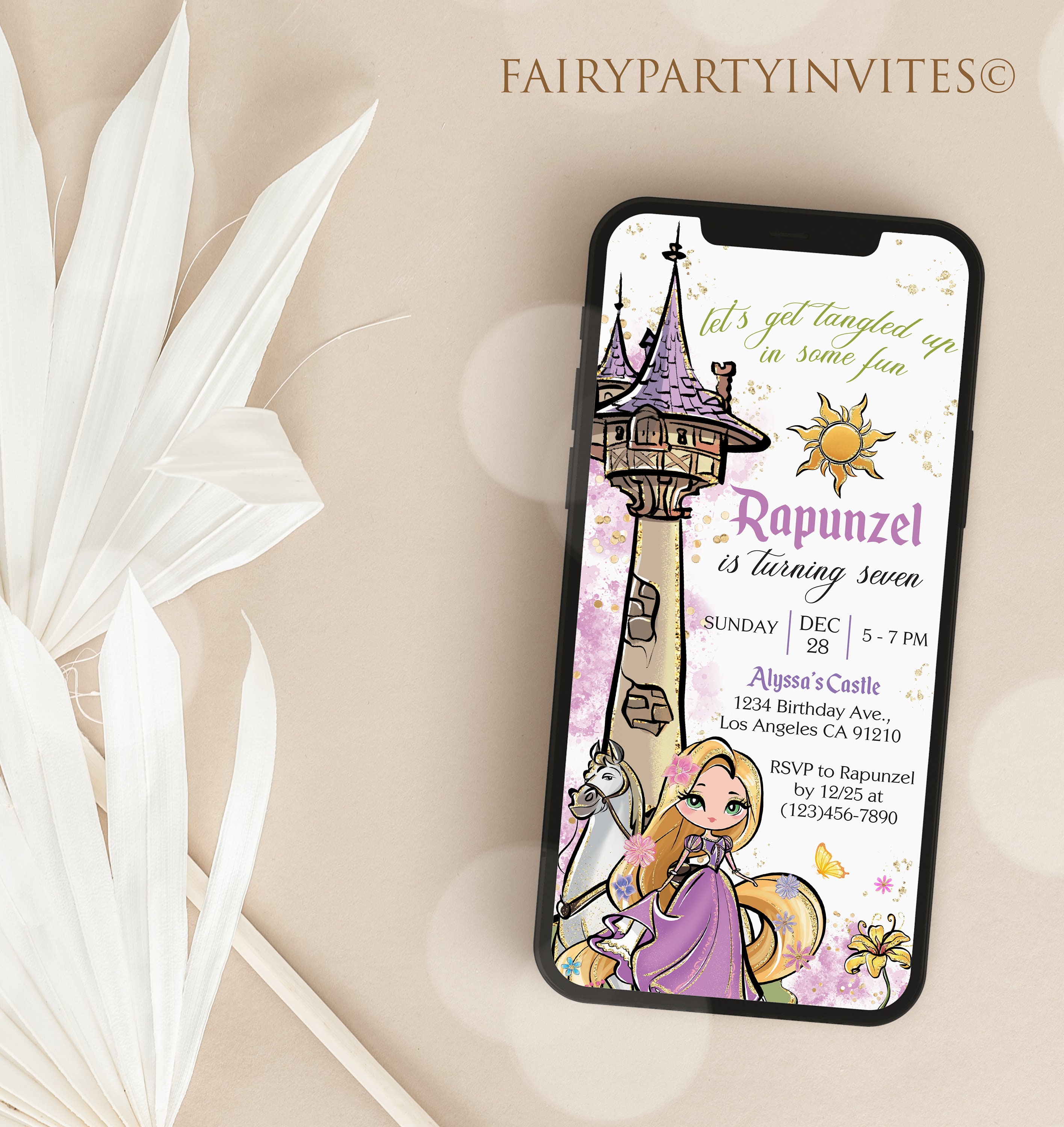 Tangled Birthday Invitation Template: Editable Phone Invite (digital ...