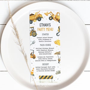 Construction Birthday Party Menu Template, Printable Construction ...
