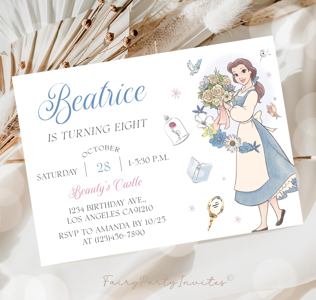 Princess Belle Birthday Invitation: Editable Beauty and the Beast Theme ...