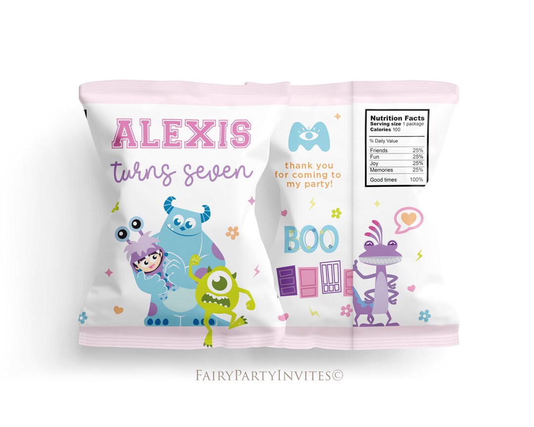 Monsters Inc Chip Bag Label Template, Monsters Inc Snack Bag Label ...