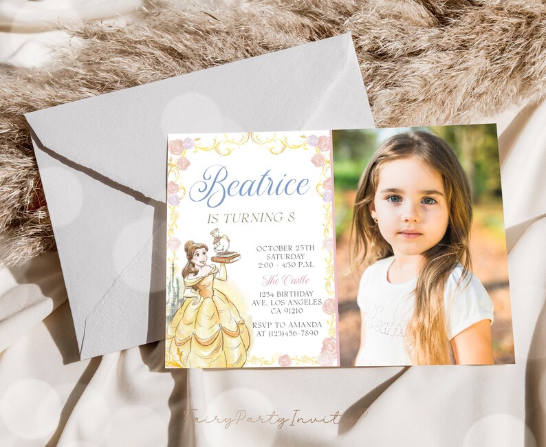 Princess Belle Birthday Invitation Template, Editable (digital Download ...