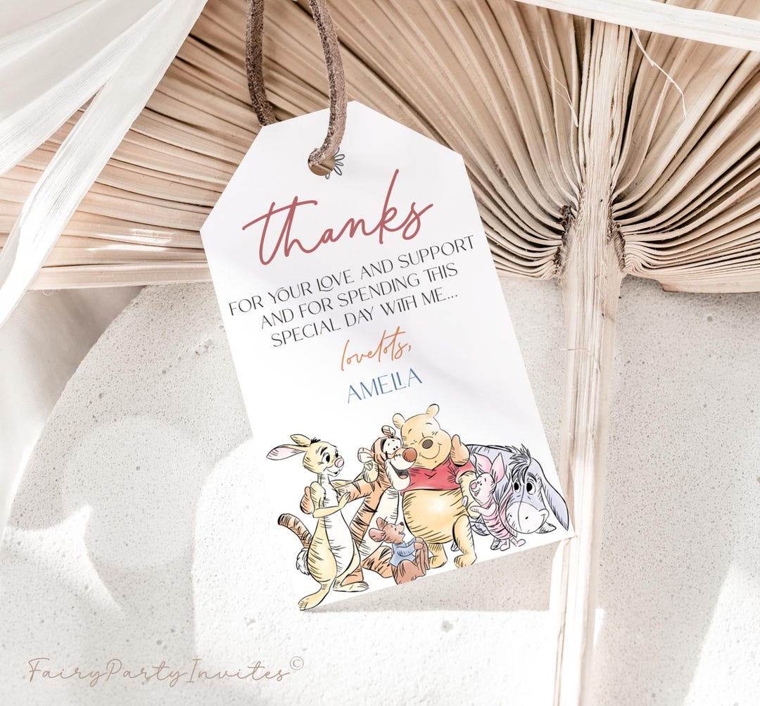 Winnie the Pooh Editable Favor Tag, Winnie the Pooh Gift Thank You Tag ...