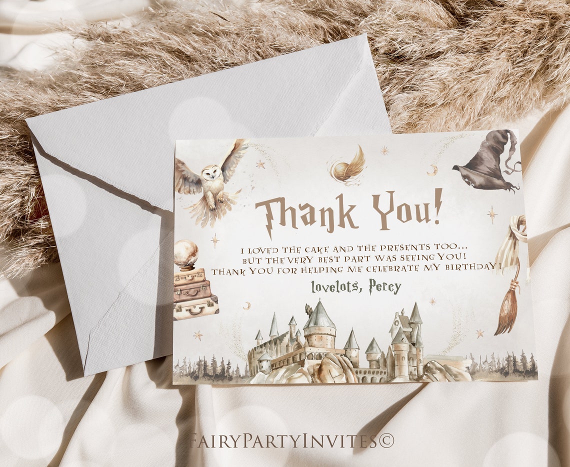Wizard Thank You Card Template: Magic School Birthday (editable ...