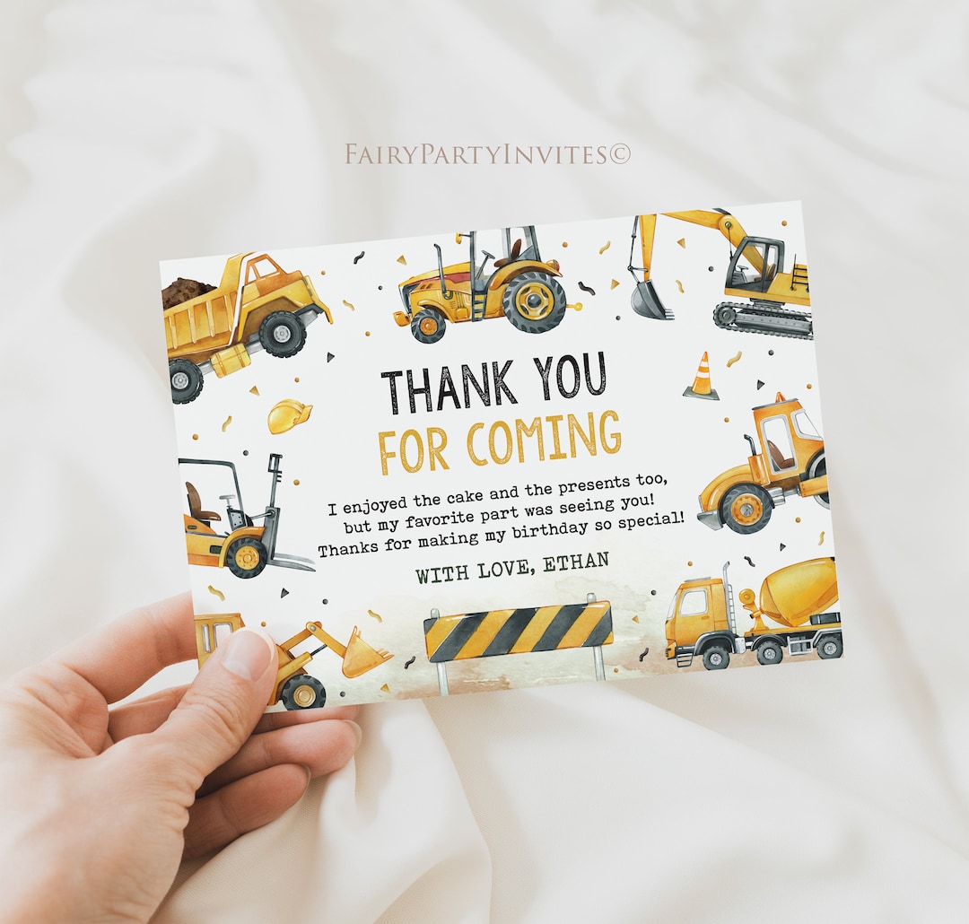 Construction Thank You Card Template, Construction Birthday Thank You ...