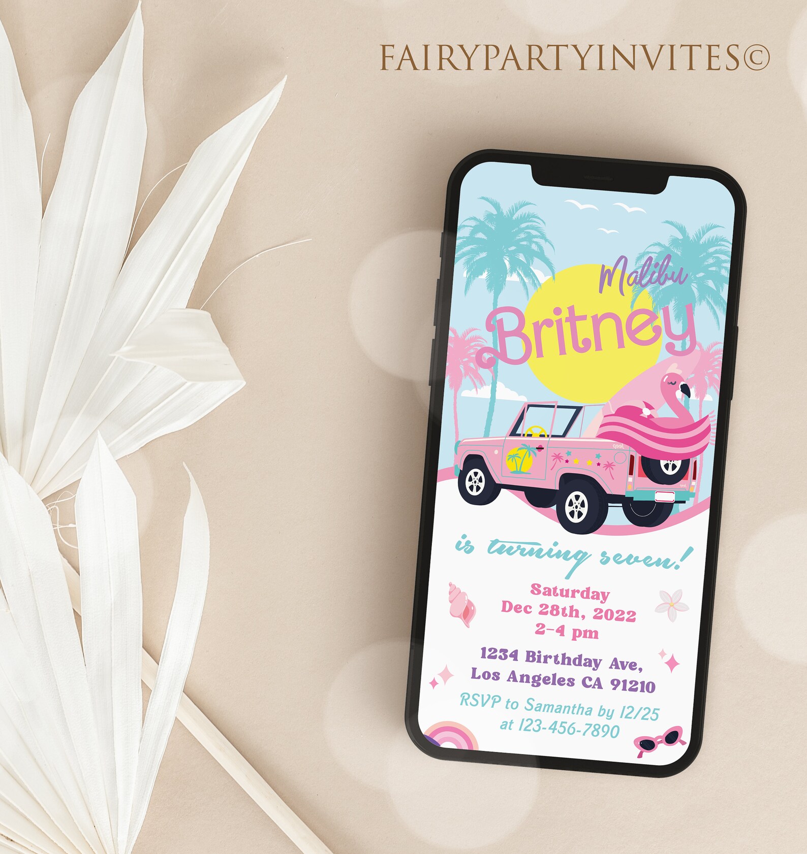 Malibu Birthday Invitation Template: Editable Electronic Invite - Etsy