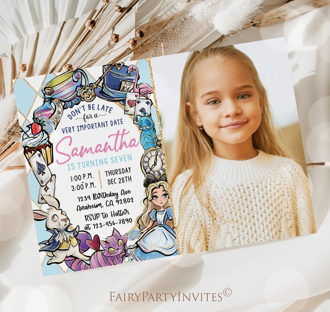 Alice in Wonderland Birthday Invitation, Editable Template (digital) - Etsy