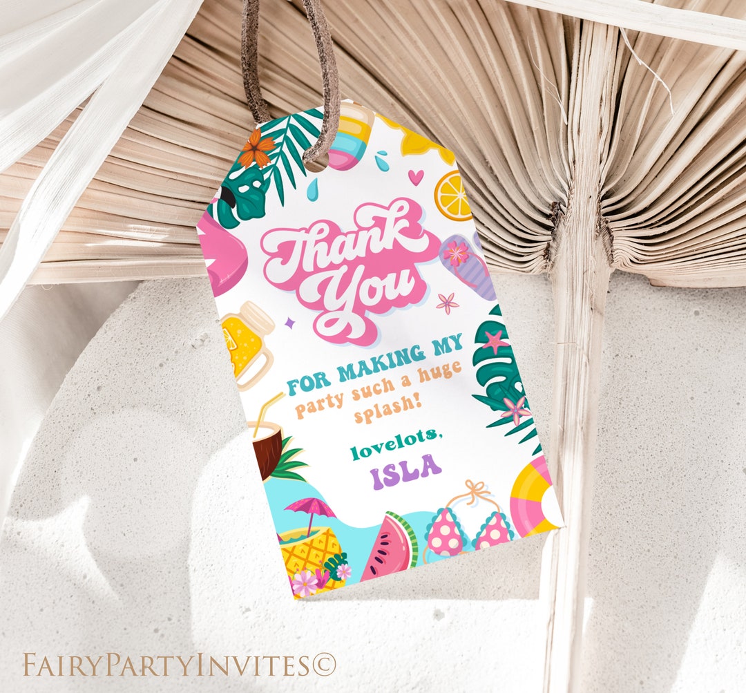 Pool Party Editable Favor Tag, Pool Party Gift Thank You Tag, Pool ...