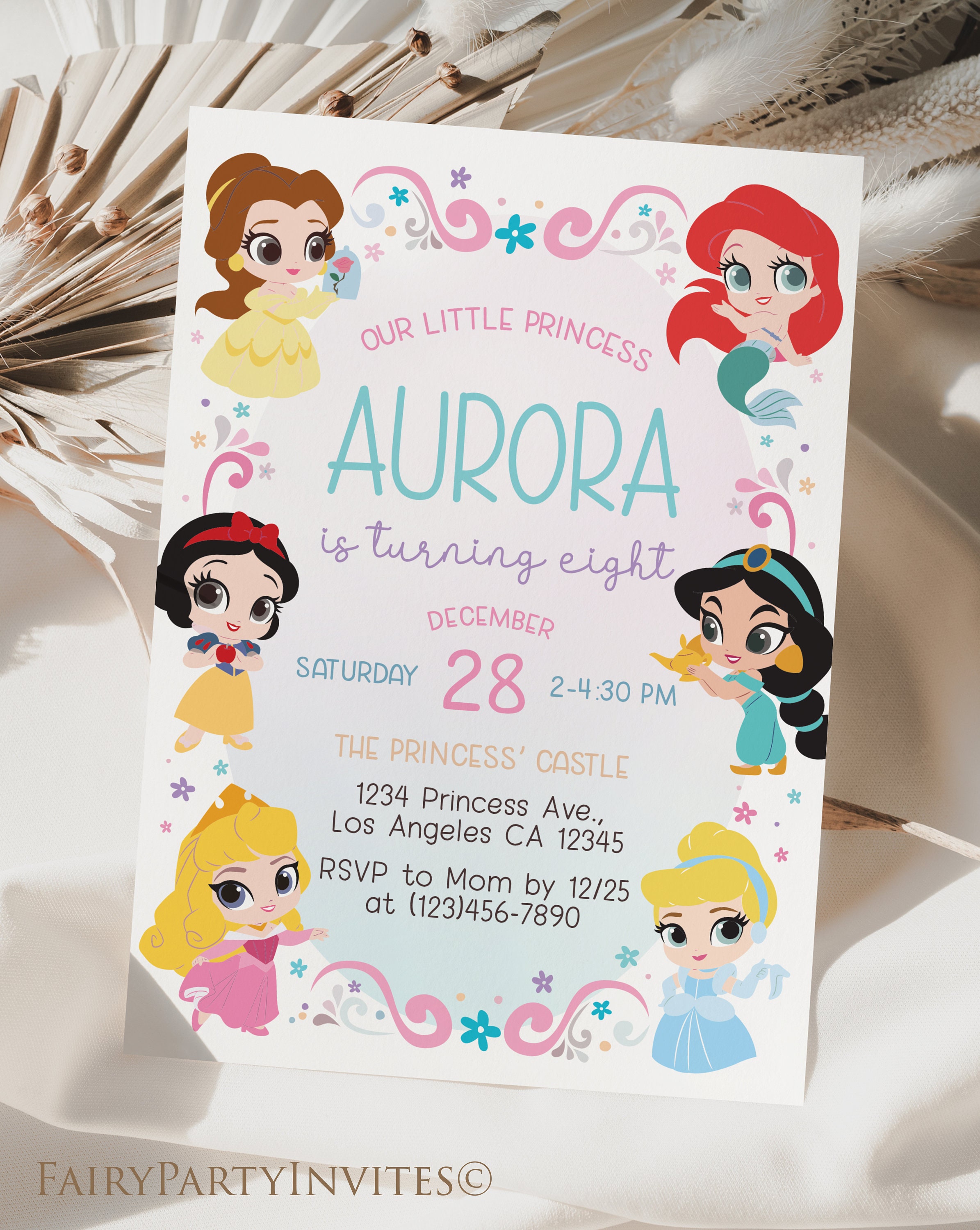 Princess Birthday Invitation Template: Editable Party Invite (digital ...