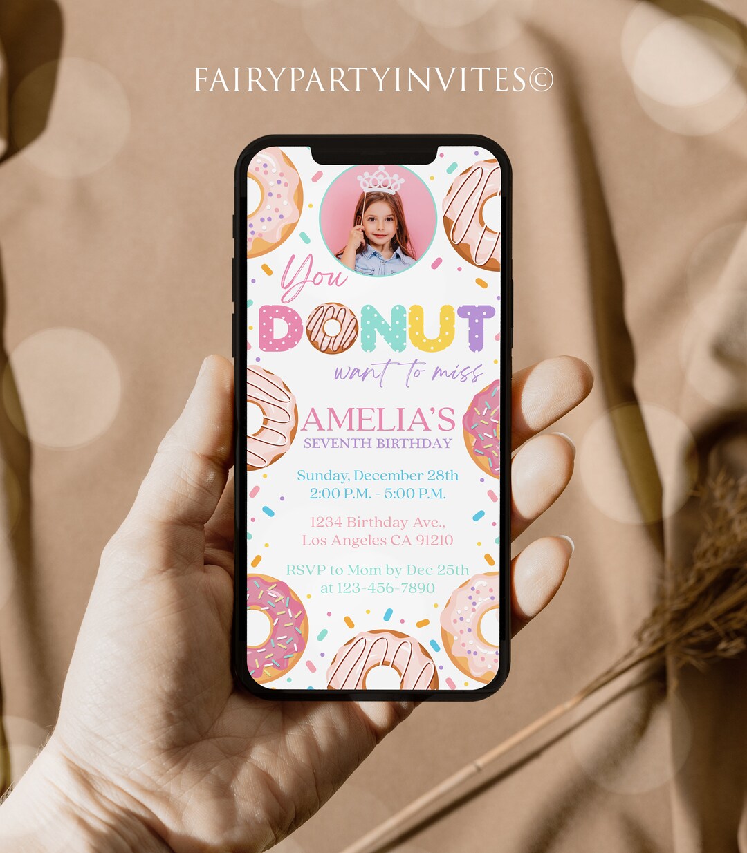 Donut Phone Birthday Invitation Template, Donut Electronic Invitation ...