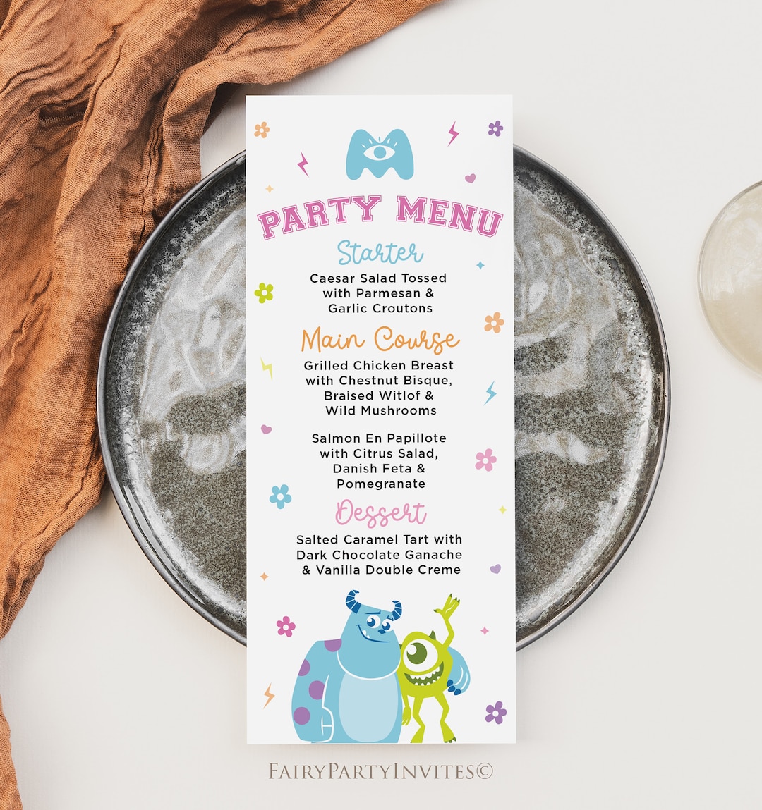 Monsters Inc. Birthday Menu Template: Printable, Editable (instant ...