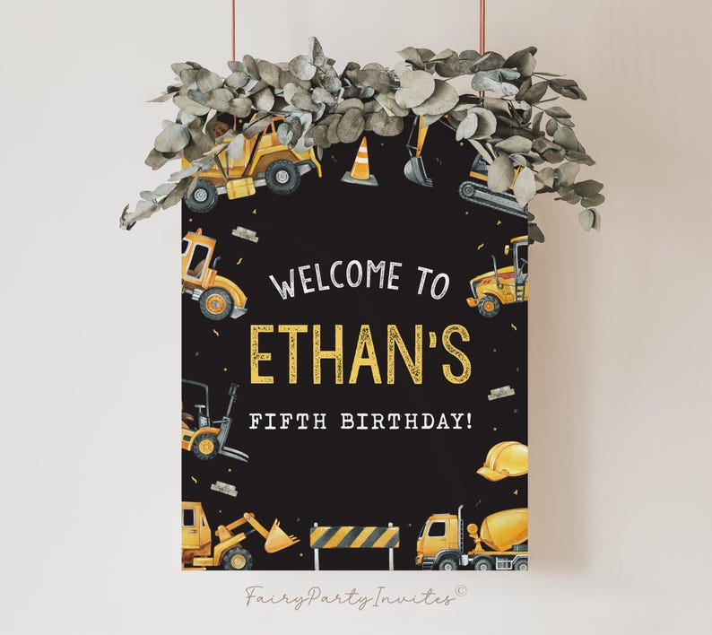 Construction Birthday Welcome Sign: Editable Printable Banner (digital ...