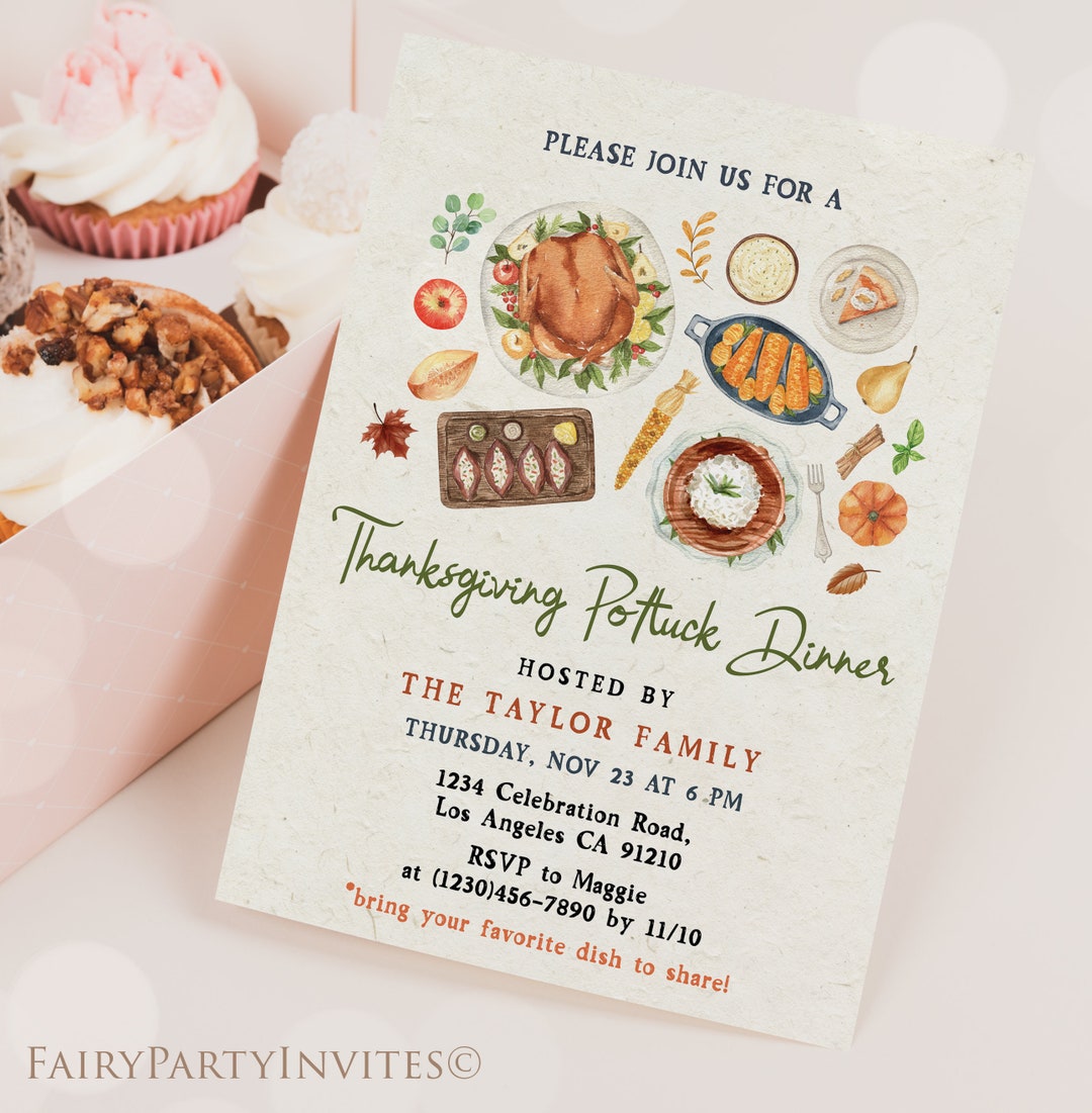 Thanksgiving Potluck Invitation Template Printable, Thanksgiving ...