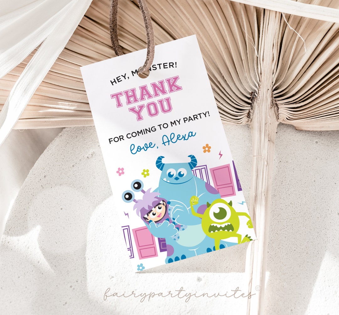 Monsters Inc Birthday Editable Favor Tag, Monsters Inc Gift Thank You ...