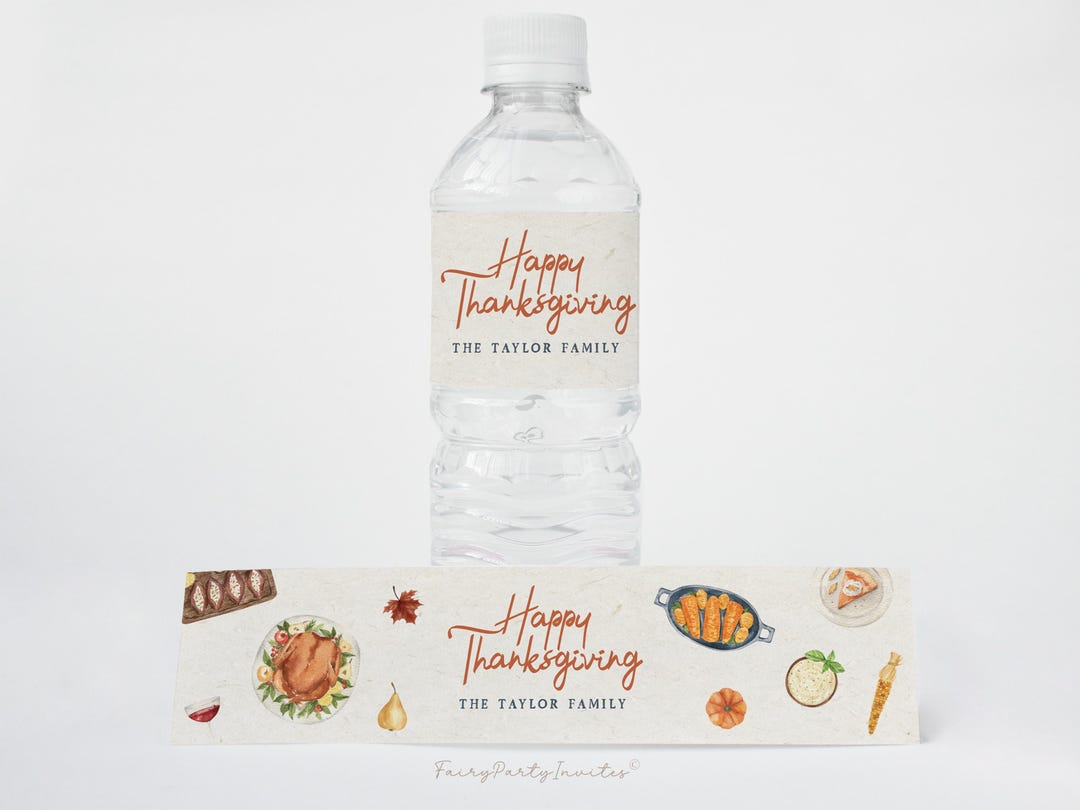 Thanksgiving Water Bottle Label Template: Dinner Party Favor (instant ...