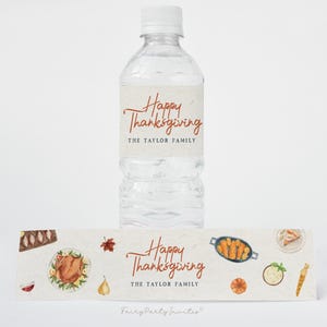 Thanksgiving Water Bottle Label Template: Dinner Party Favor (instant ...