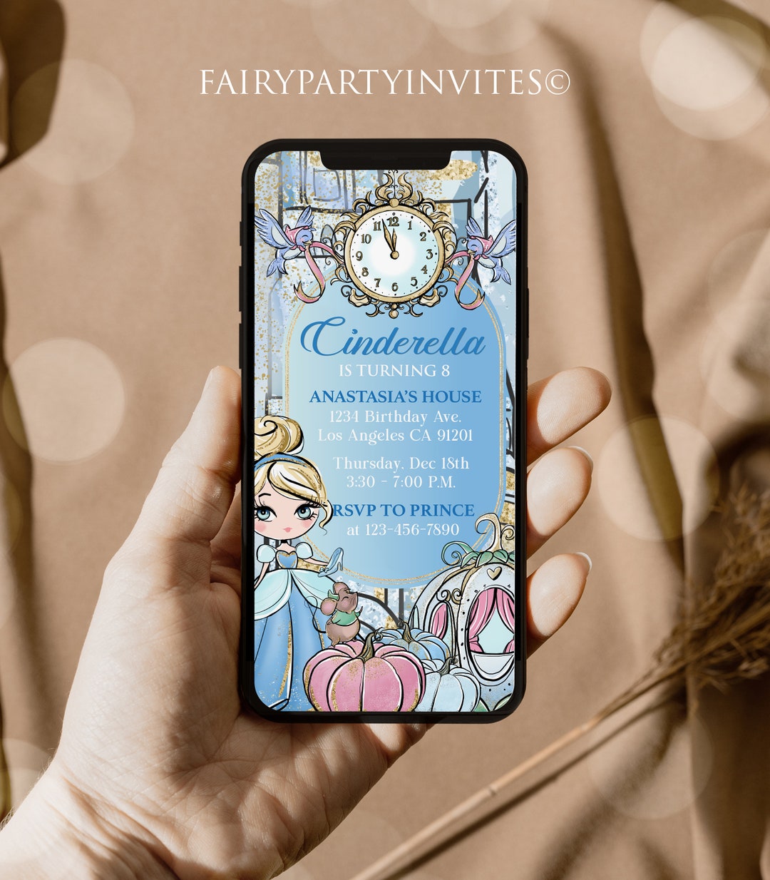 Cinderella Phone Birthday Invitation Template, Cinderella Electronic ...