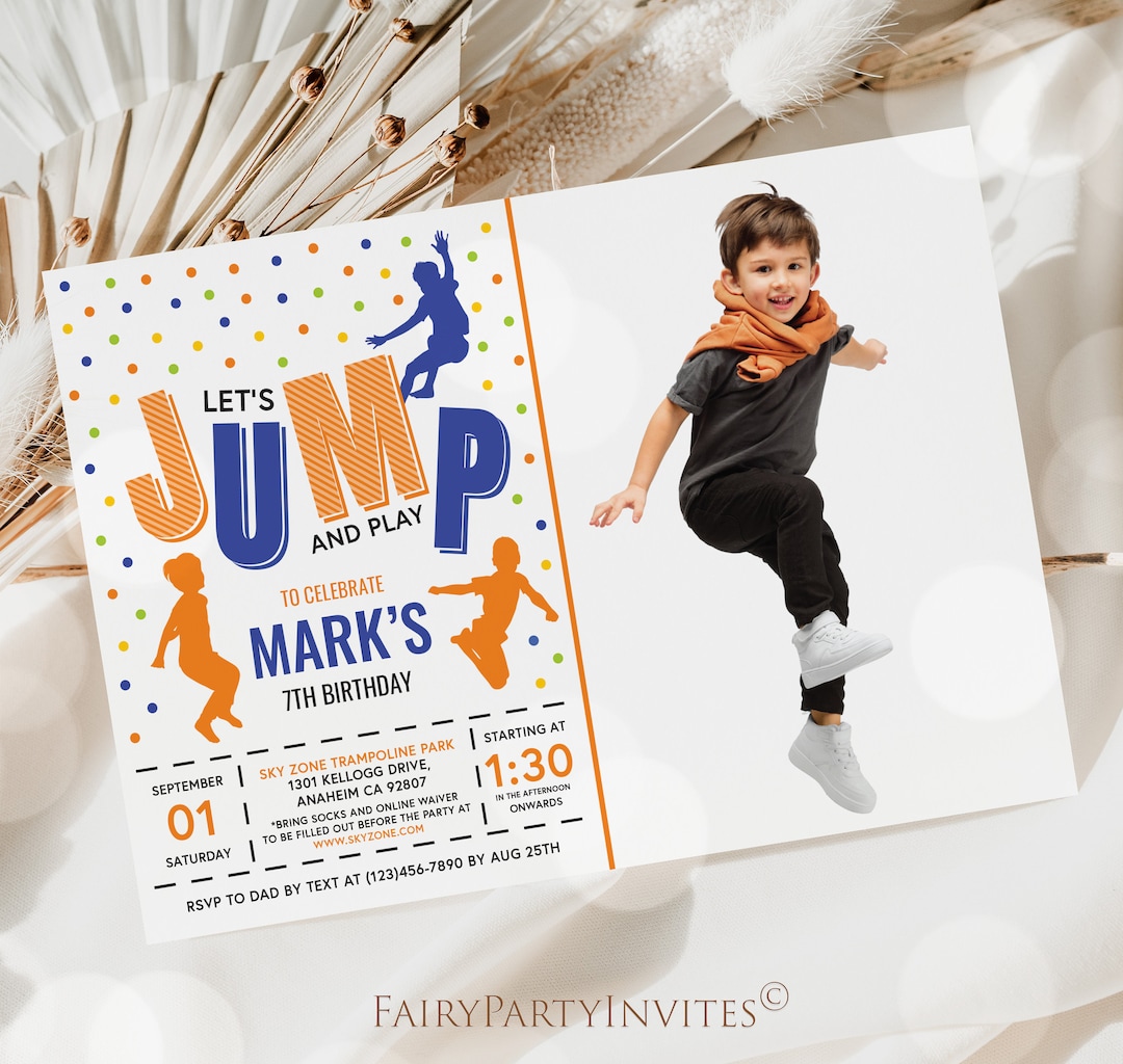 Jump Birthday Party Invitation Template: Trampoline Theme (digital ...