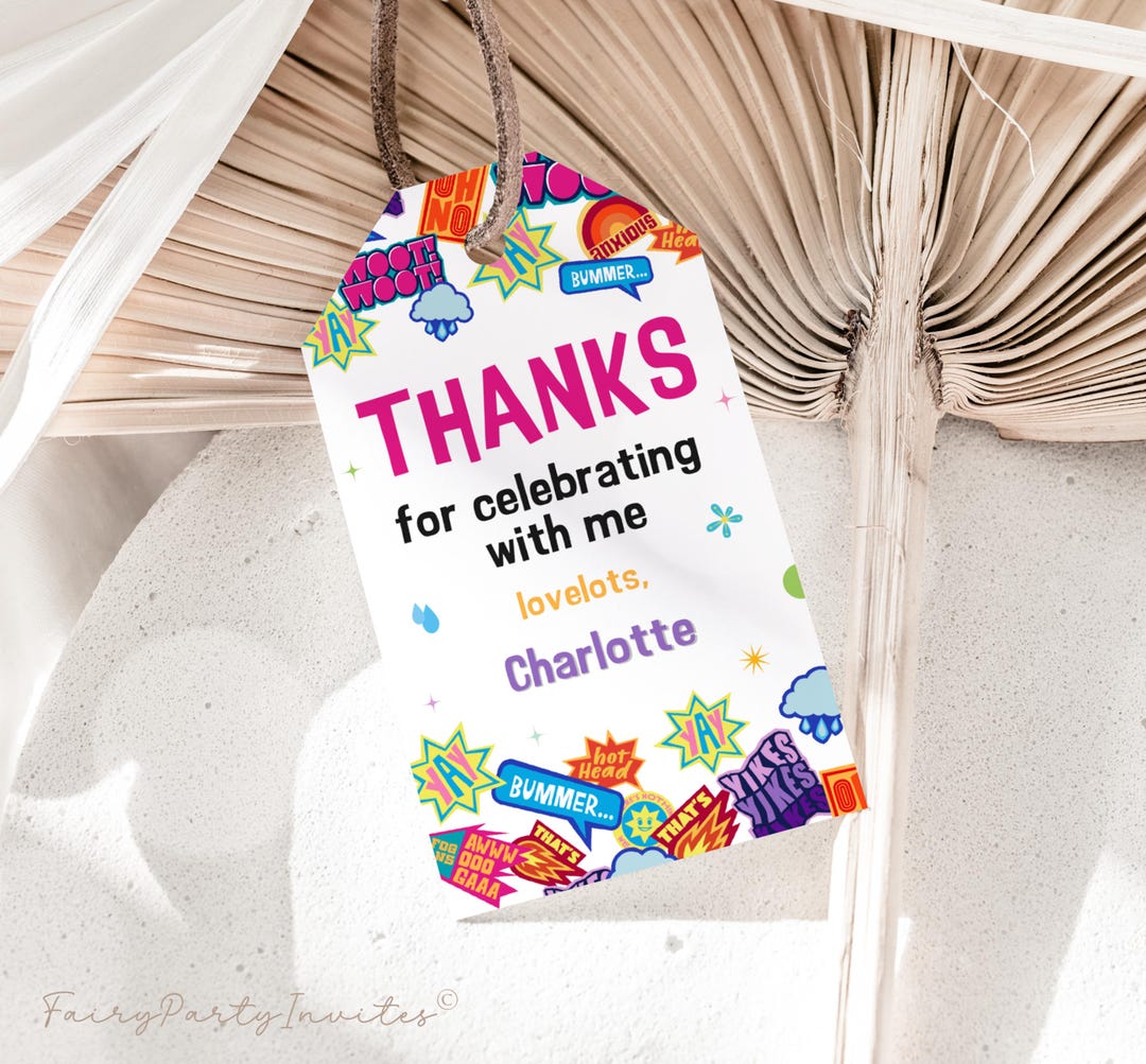 Inside Out Favor Tag: Editable Birthday Thank You (digital Download ...