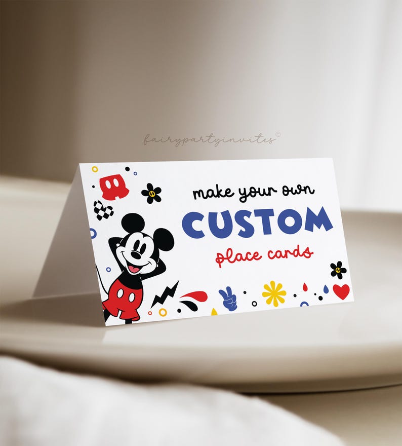 Mickey Mouse Place Card Template: Editable Food Tent (digital Download ...