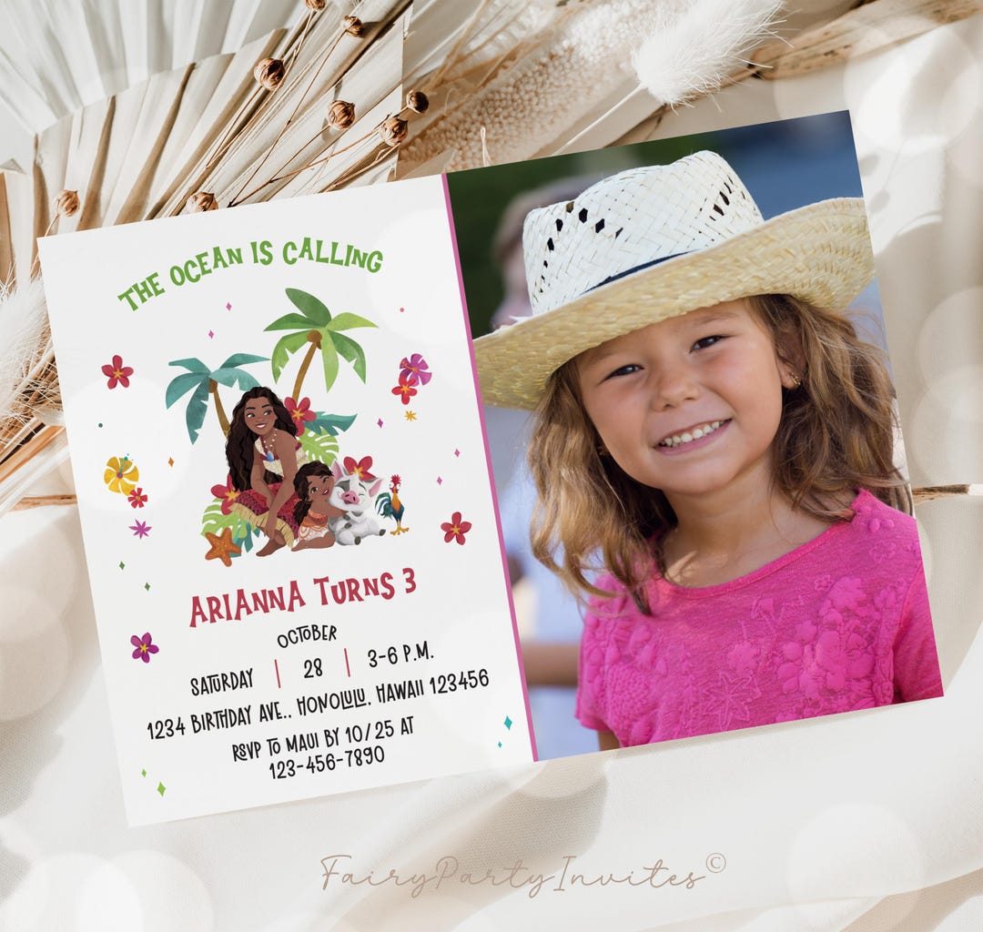 Moana Birthday Invitation Template, Moana Invitation, Moana Thank You ...