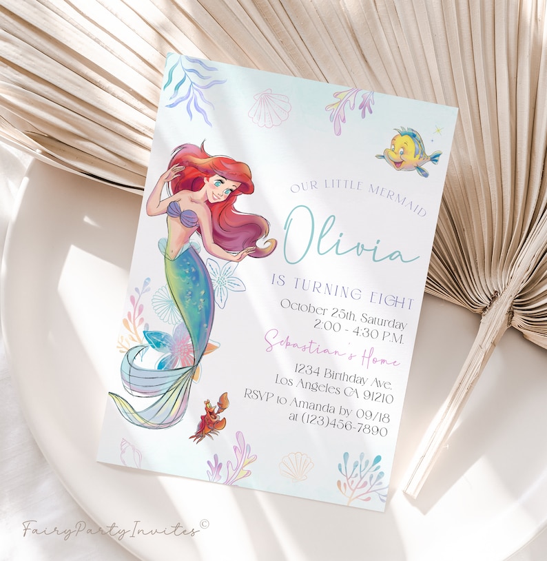 Ariel Birthday Invitation Template: Editable Little Mermaid Invite ...