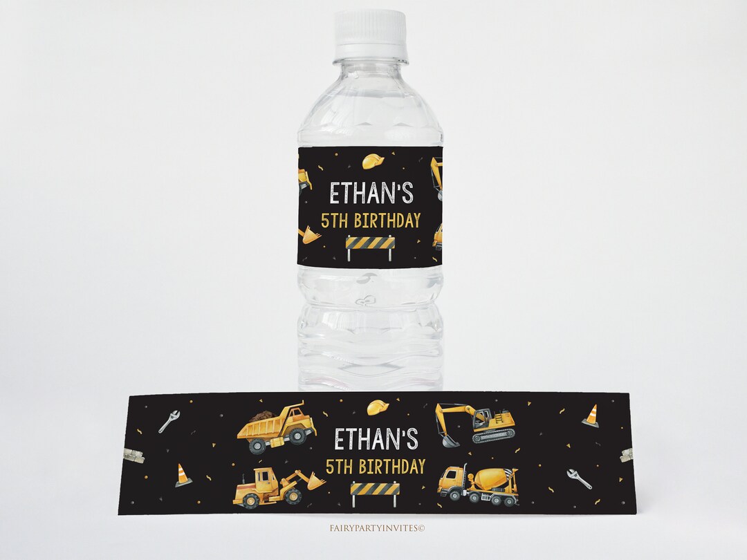 Construction Birthday Water Bottle Label Template (instant Download) - Etsy