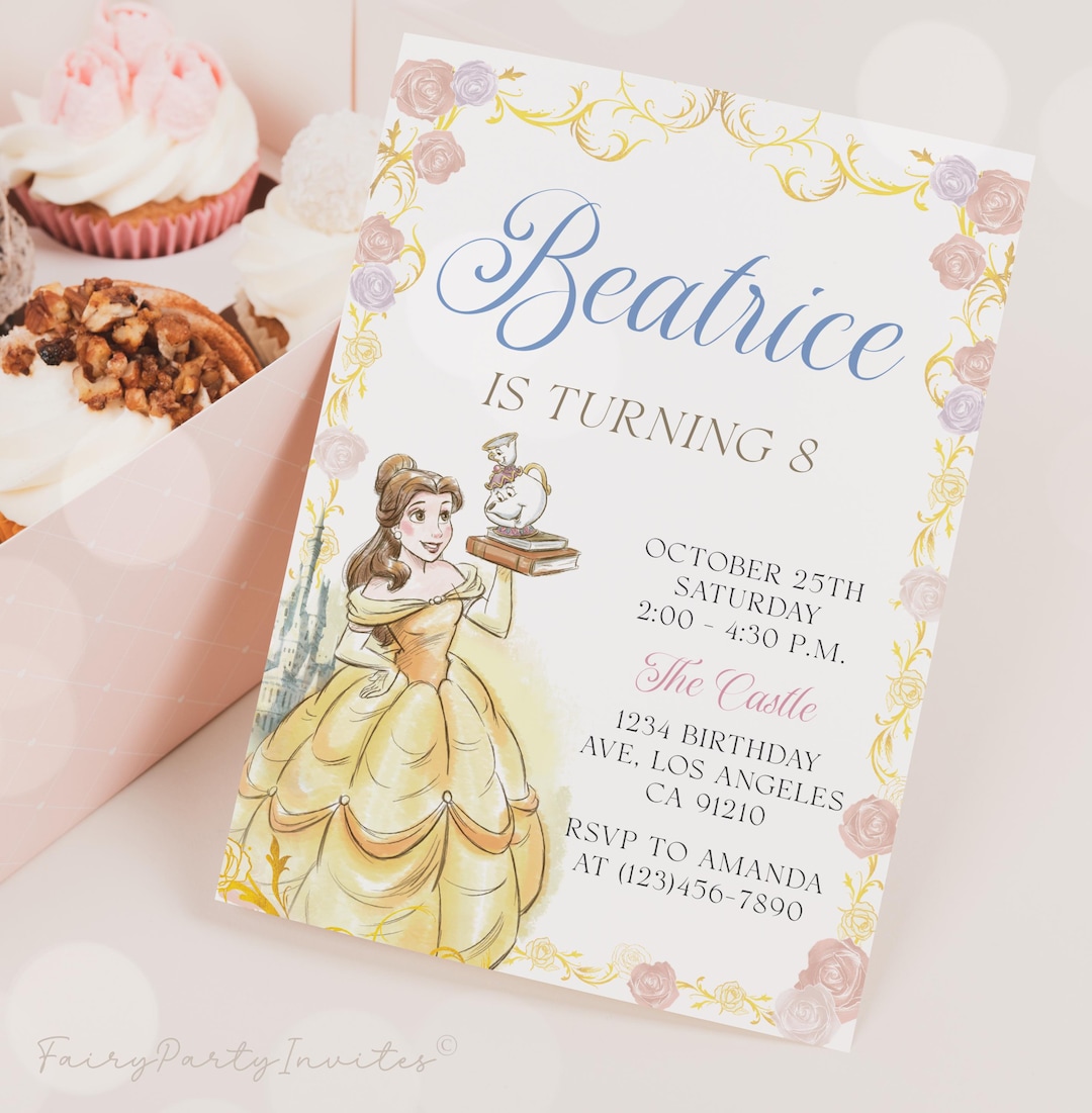 Princess Belle Birthday Invitation Template, Editable Belle Party ...