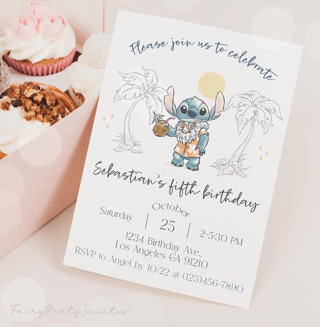 Stitch Birthday Invitation Template: Editable Party Invite (5x7 ...