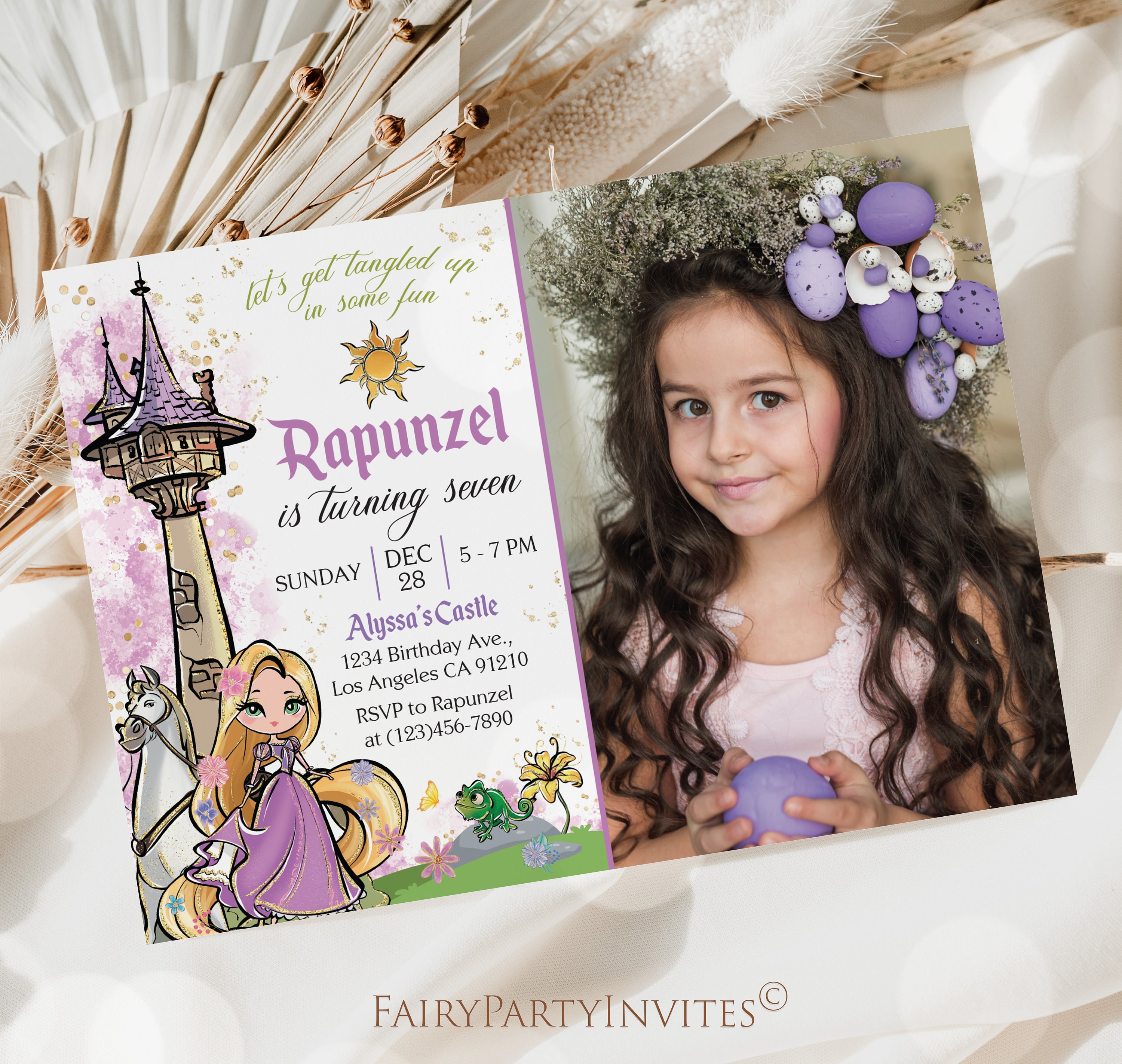 Tangled Birthday Invitation Template: Editable Rapunzel Party (digital ...