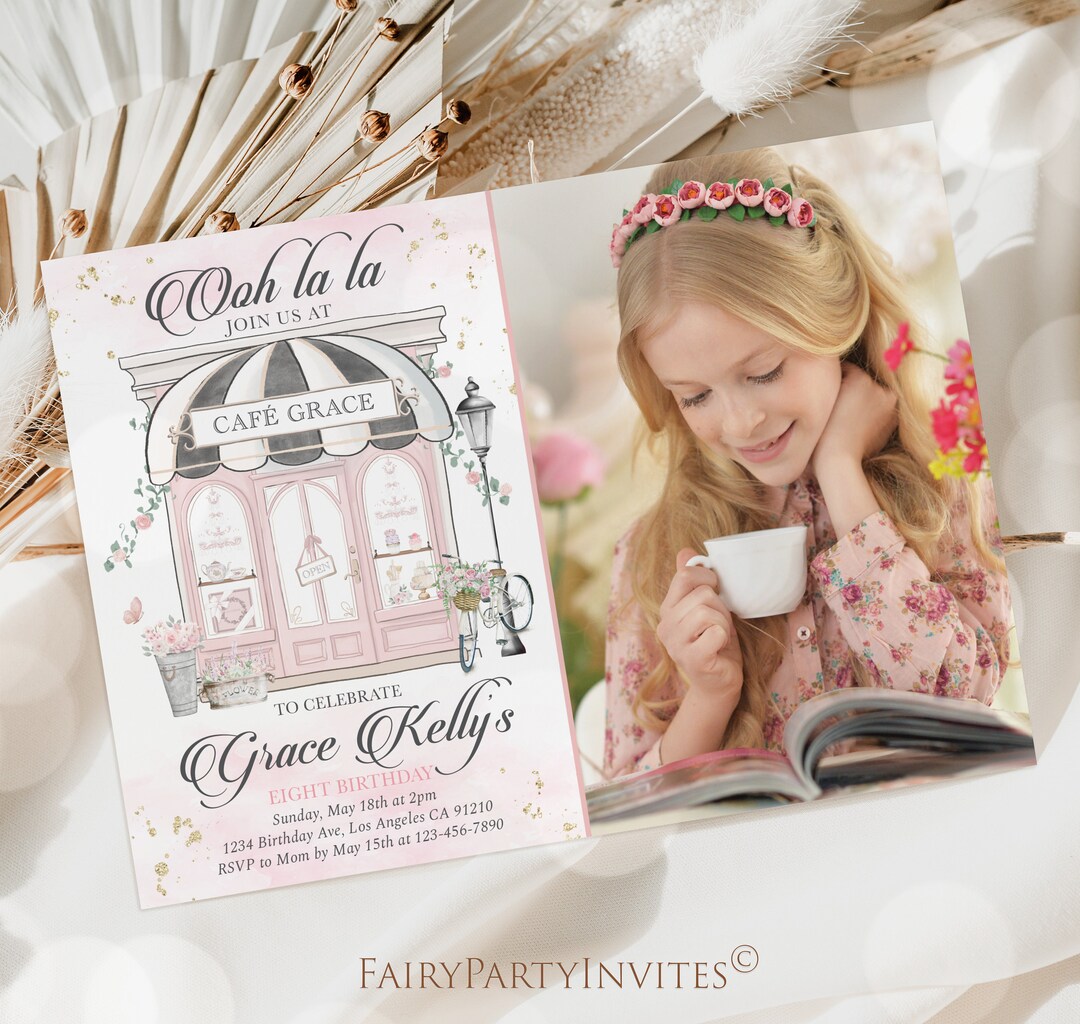 Parisian Cafe Birthday Invitation Template: Editable Tea Party Invite ...
