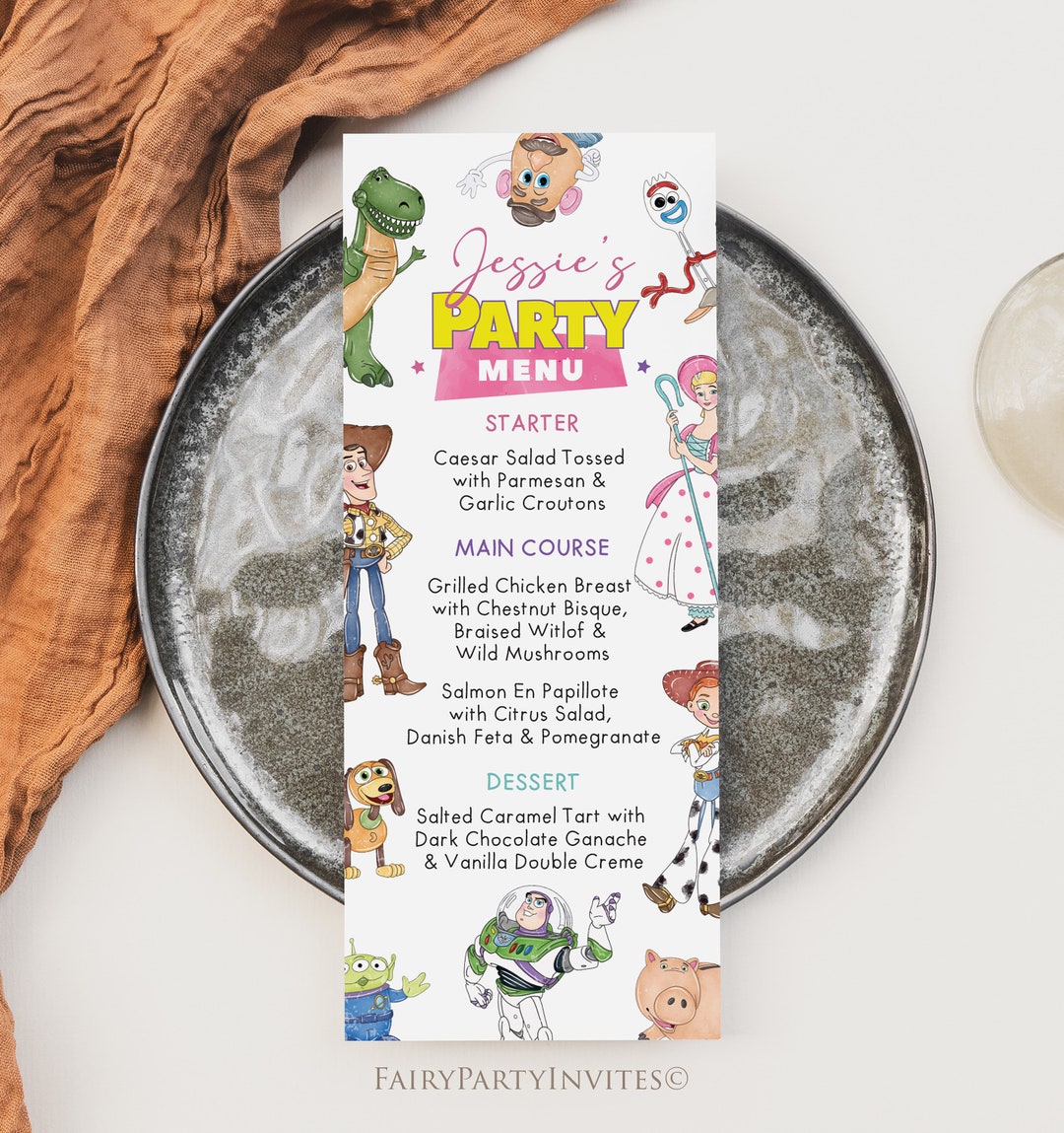Toy Story Birthday Menu Template: Pink Party Theme (instant Download ...