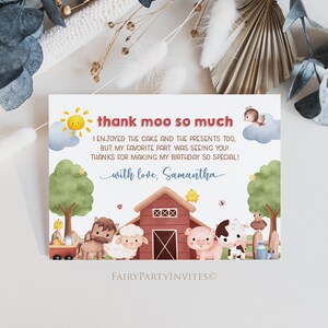 Farm Barnyard Thank You Card Template, Farm Animals Birthday Thank You ...