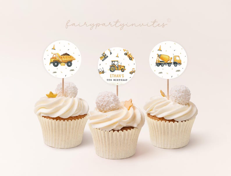 Construction Cupcake Toppers: Printable Party Decorations (digital ...