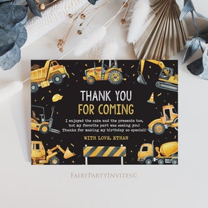Construction Thank You Card Template, Construction Birthday Thank You ...