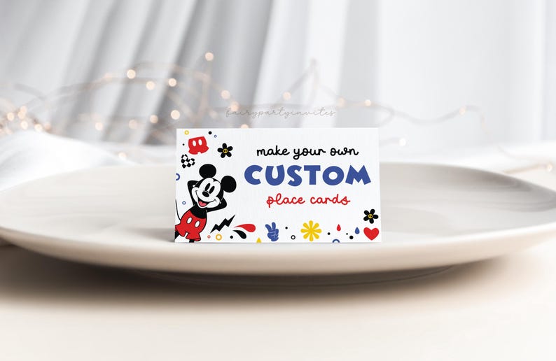 Mickey Mouse Place Card Template: Editable Food Tent (digital Download ...