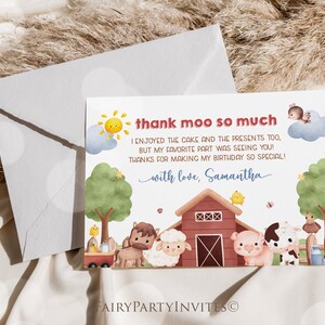 Farm Barnyard Thank You Card Template, Farm Animals Birthday Thank You ...
