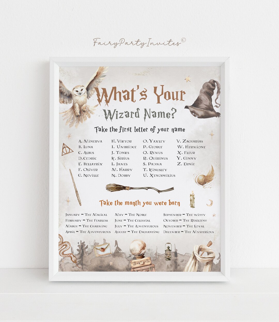 What's Your Wizard Name Game, Wizard Birthday Party Activity, Wizard Birthday Game, Magical ...
