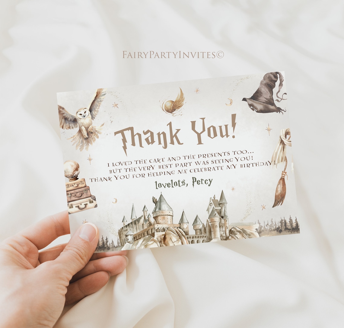 Wizard Thank You Card Template: Magic School Birthday (editable ...